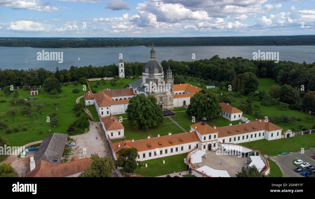 Aerial view of Pazaislis Monastery among the beautiful nature in Kaunas ...