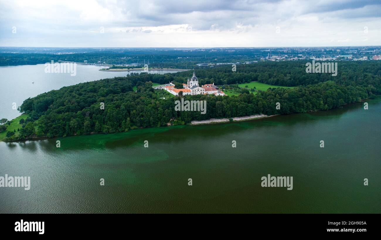 Aerial view of Pazaislis Monastery among the beautiful nature in Kaunas ...