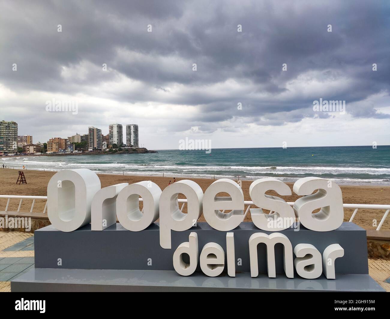 Letters of the Oropesa del Mar municipality with the Mediterranean Sea ...