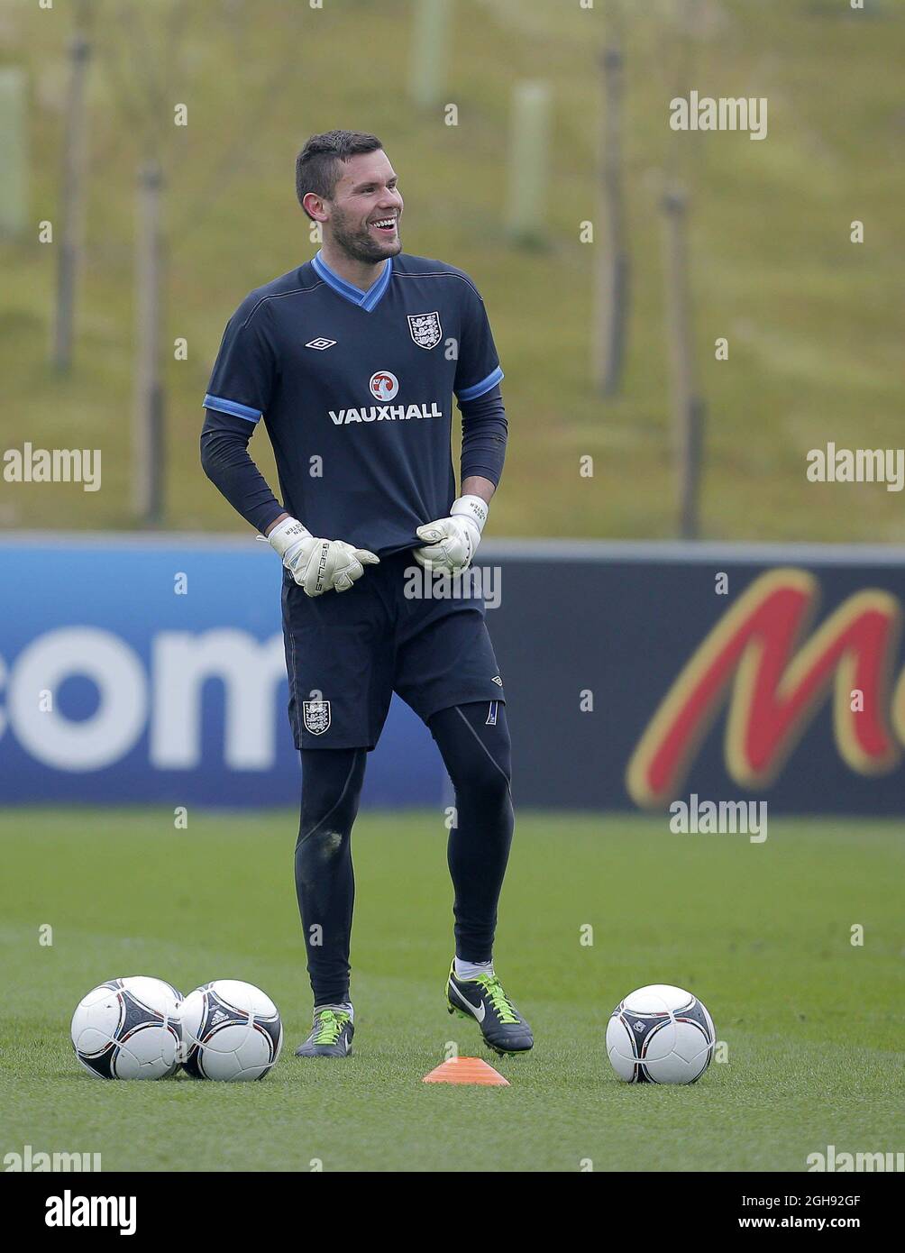 Goalkeeper Ben Foster warms up during England training at St Georges ...
