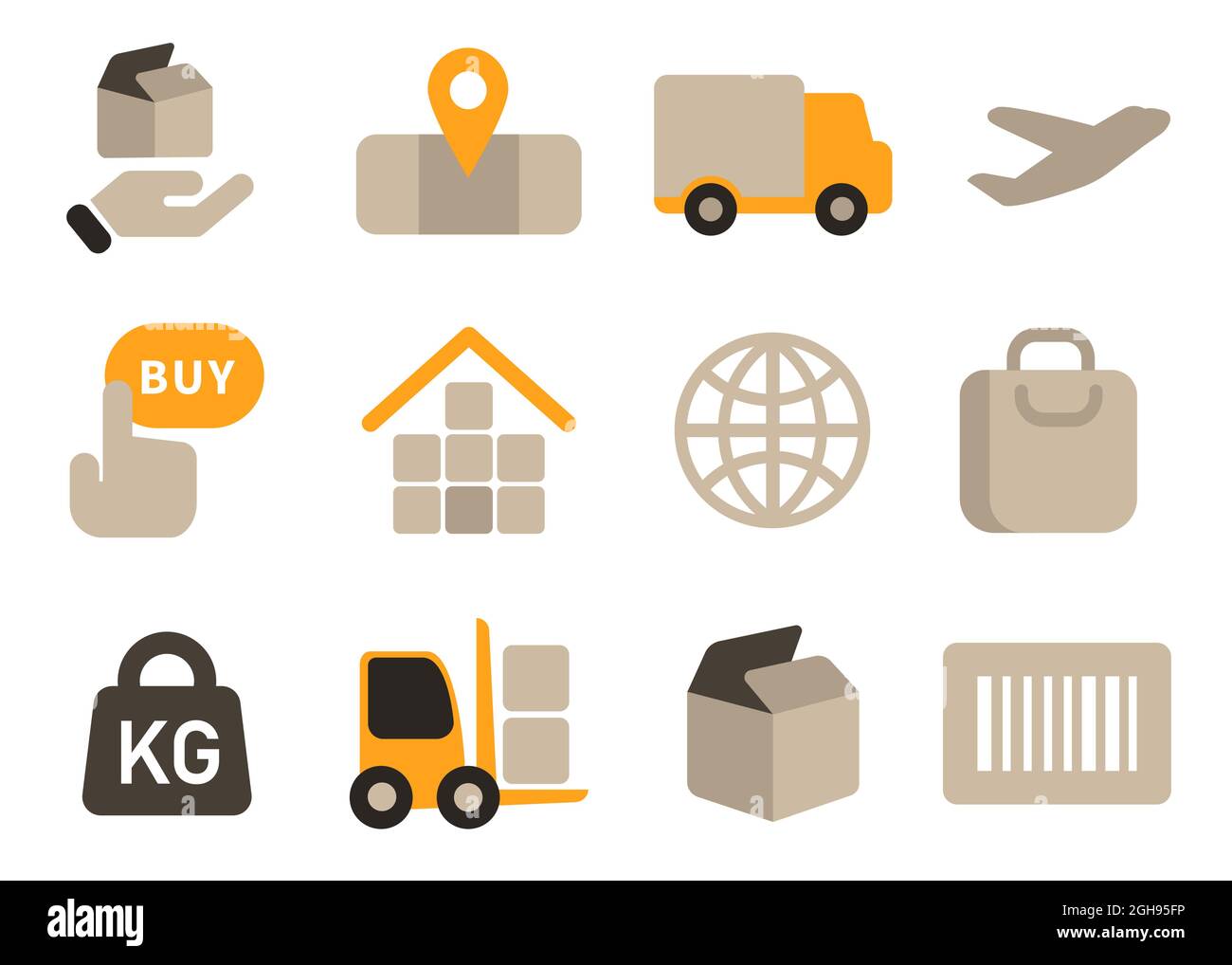 logistics warehouse icon set package weight delivery supply chain ...
