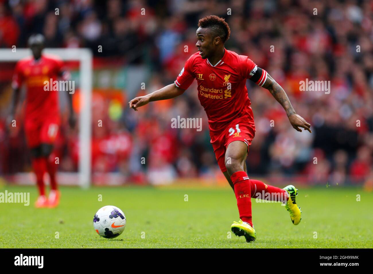 Liverpool's Raheem Sterling in action during the Barclays Premier ...