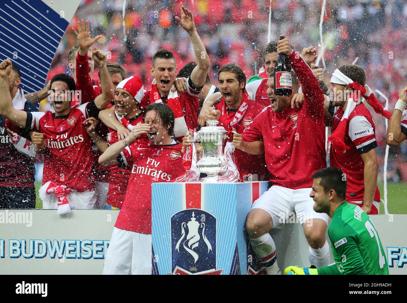 Arsenal's players celebrate with the trophy during FA Cup Final match ...