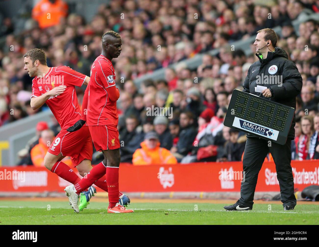 Mario Balotelli of Liverpool is replaced by Rickie Lambert of Liverpool ...