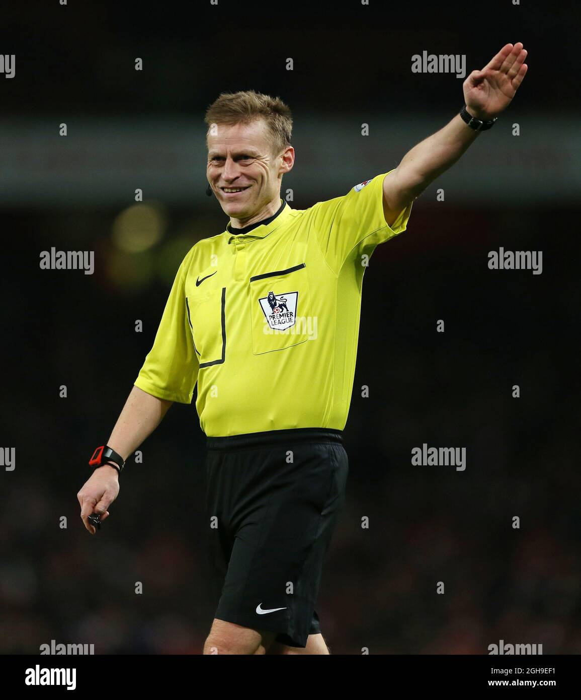 Referee Mike Jones in action during the Barclays Premier League match ...