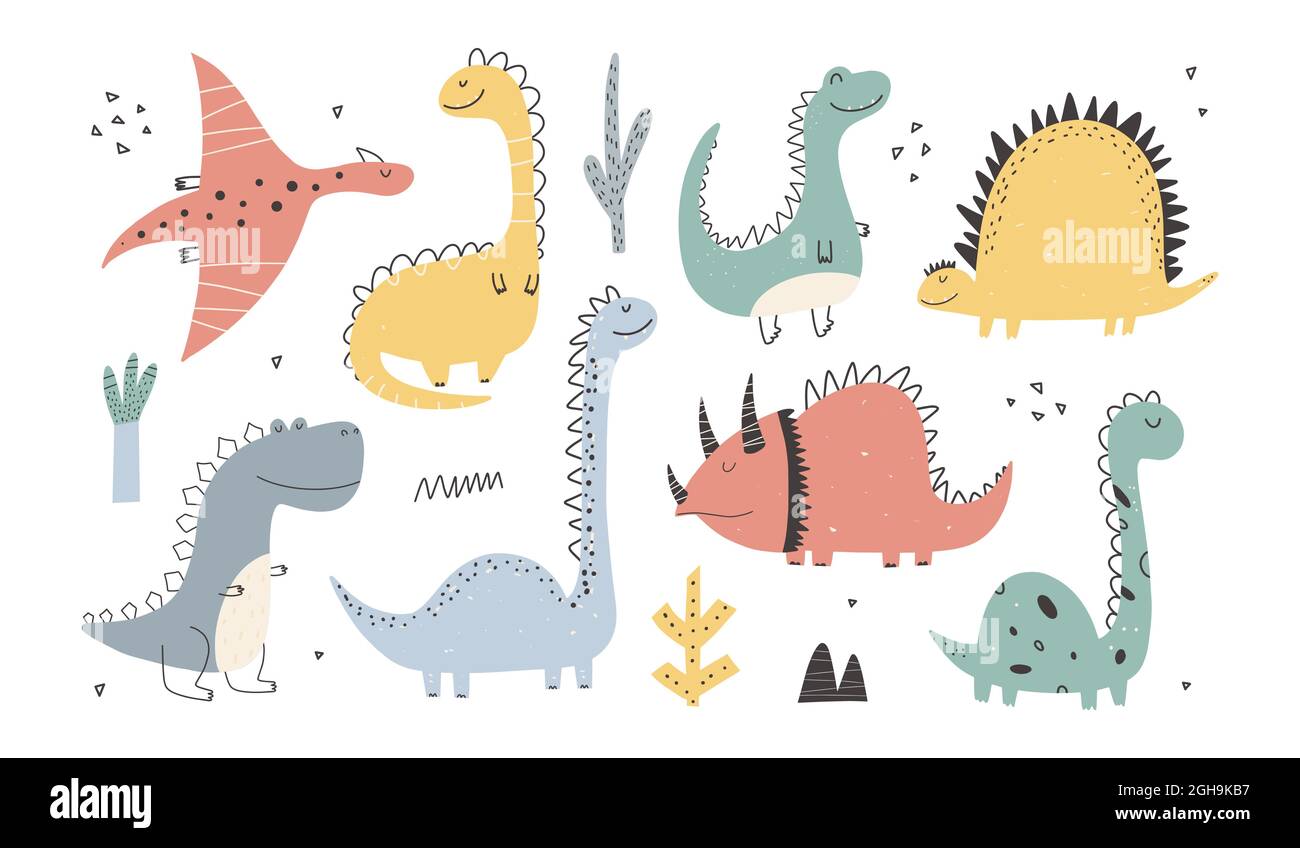 Cute Dinosaurs collection in cartoon style. Colorful cute baby ...