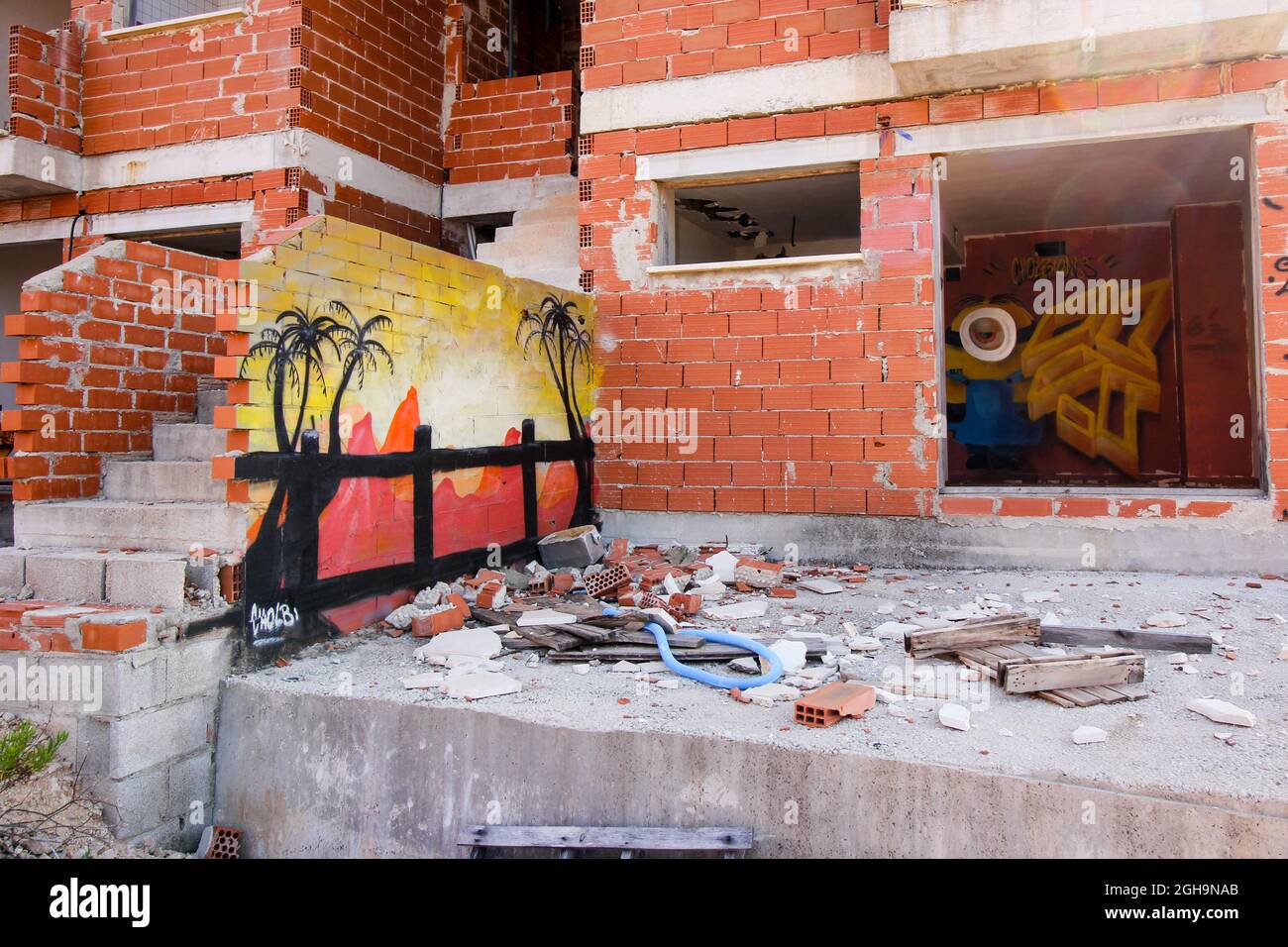 Graffiti by unknown artists in a lost place in Spain Stock Photo - Alamy