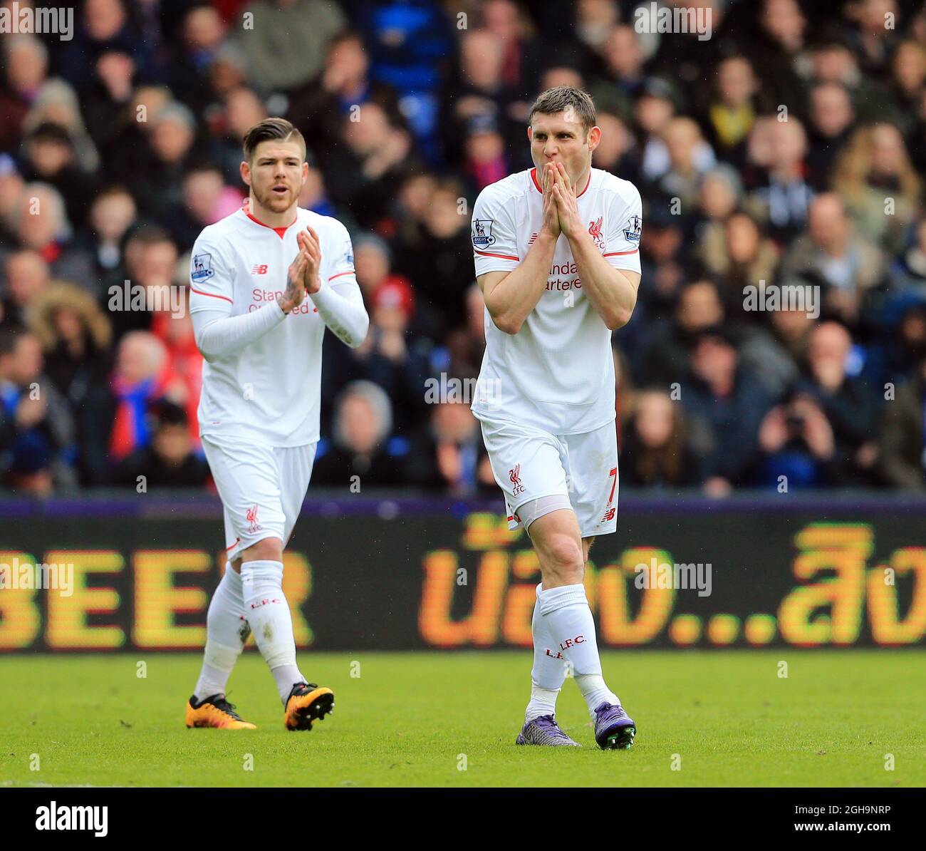 Liverpool's James Milner looks on after his freekick goes close during ...
