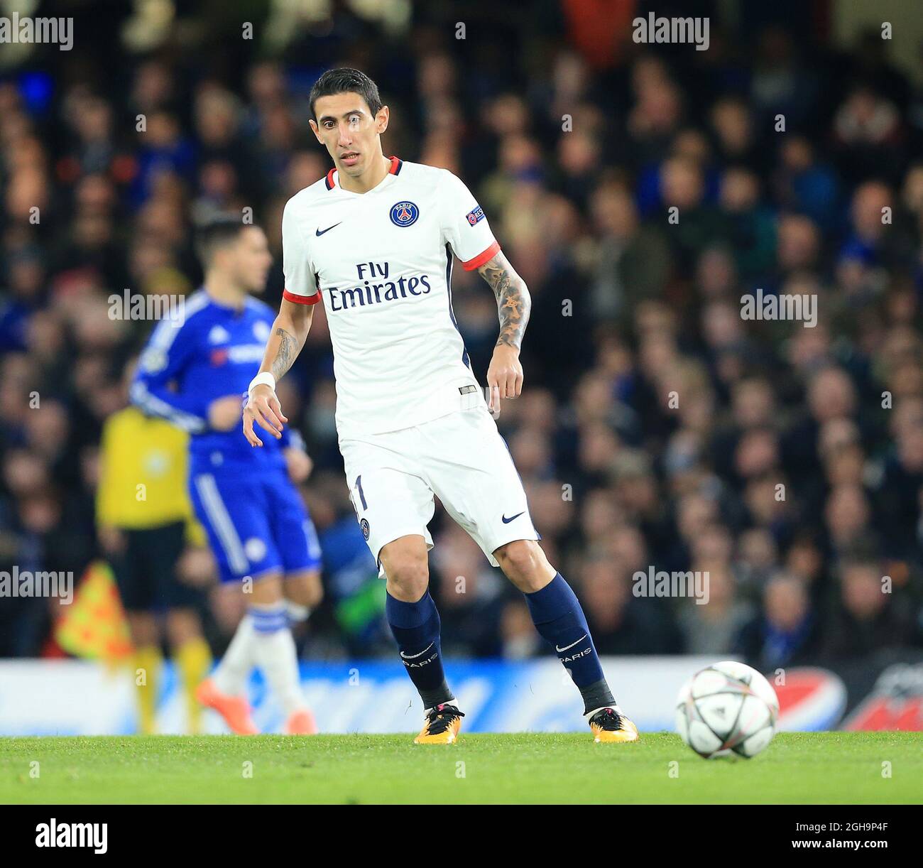 PGS's Angel Di Maria in action during the UEFA Champions League match ...