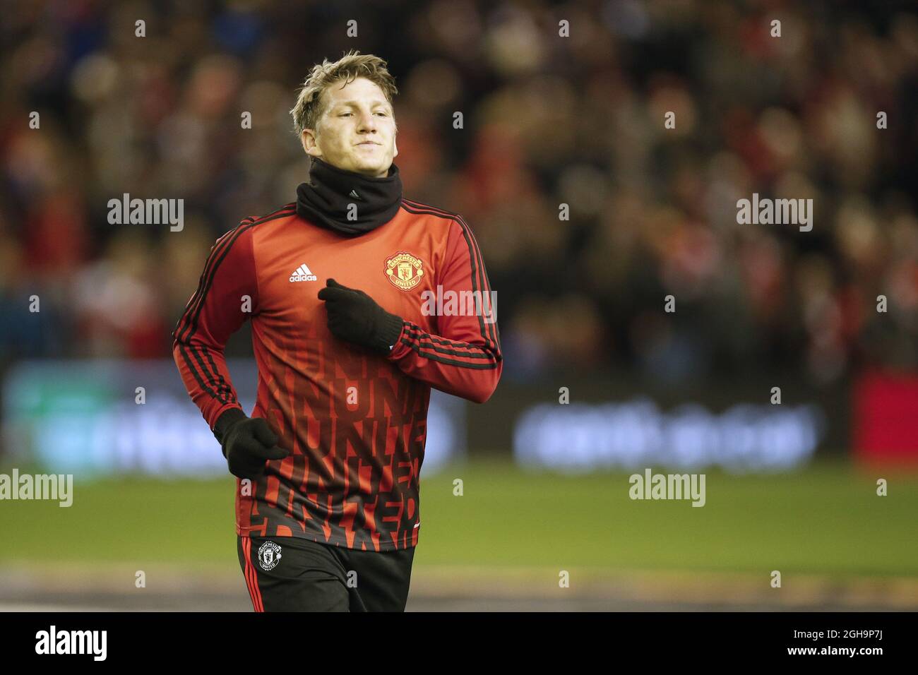 Bastian Schweinsteiger of Manchester United warms up during the UEFA ...