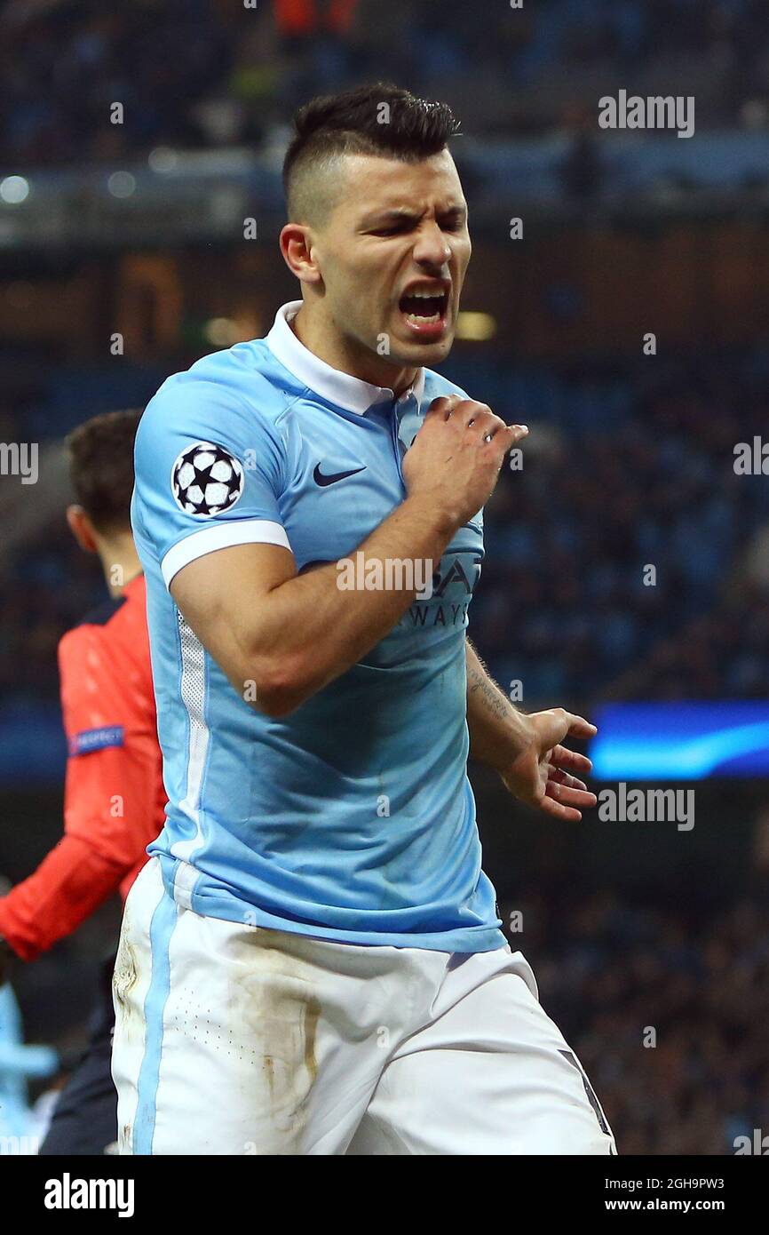 Sergio Aguero of Manchester City looks dejected during the UEFA ...