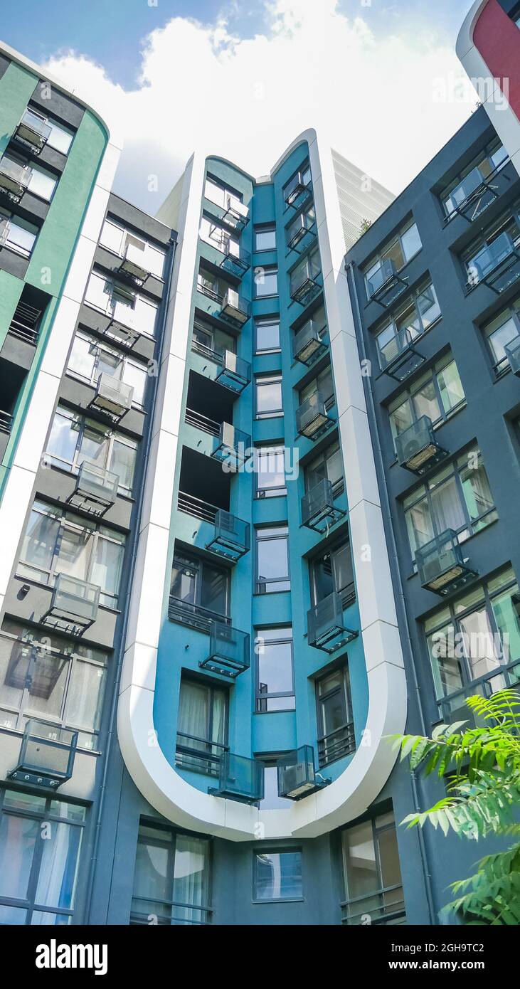 Fragment of new residential complex with buildings exterior, luxury ...