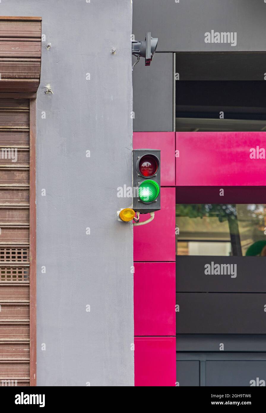 Green Traffic Light at Parking Entrance Building Exterior Stock Photo ...