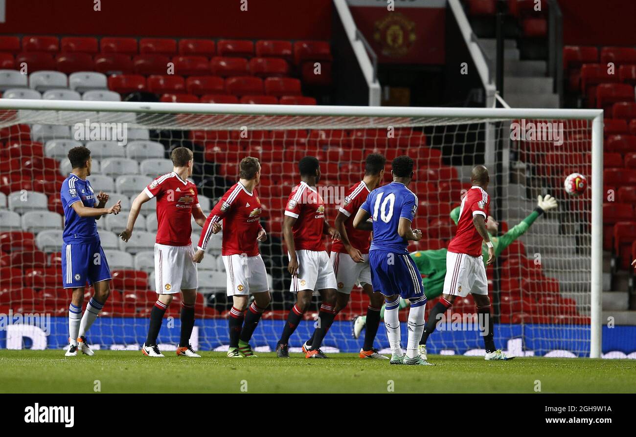 Casey Palmer of Chelsea opens the scoring from a free kick during the ...