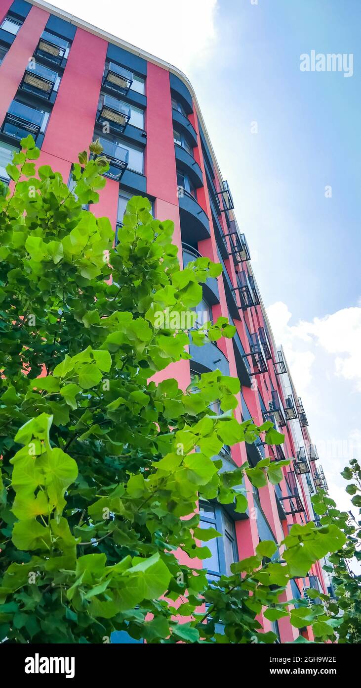 Fragment of new residential complex with buildings exterior, luxury ...