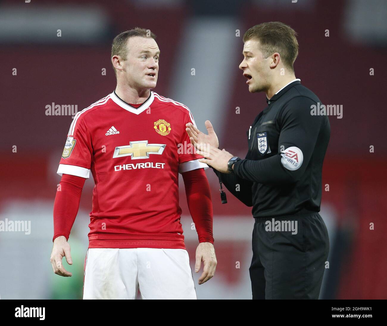 Wayne Rooney of Manchester United remonstrates with referee Anthony ...