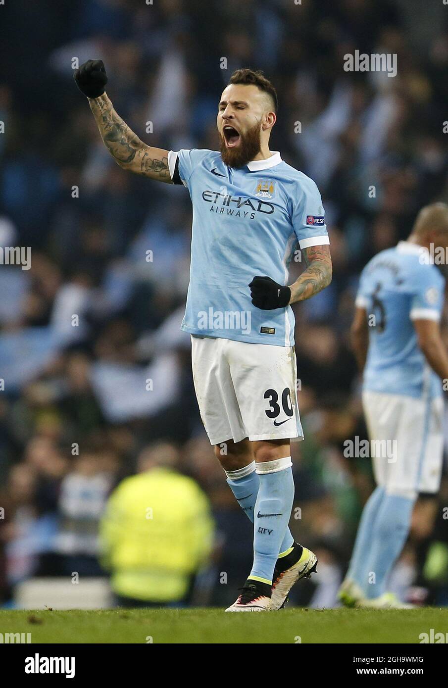 Nicolas Otamendi of Manchester City celebrates victory during the UEFA ...