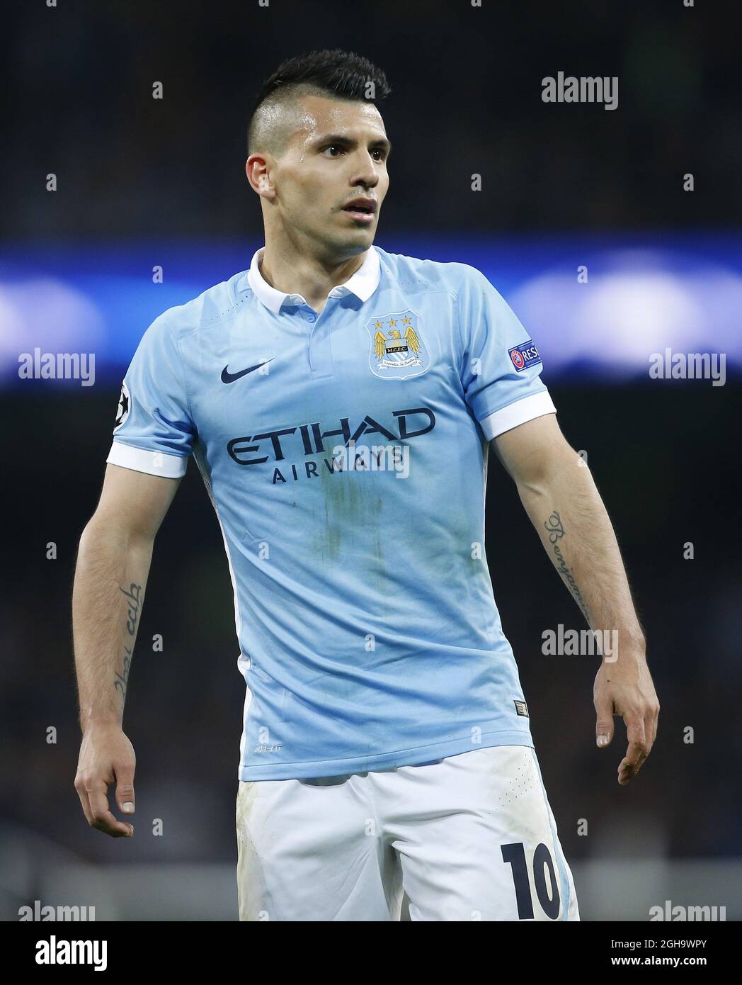 Sergio Aguero of Manchester City during the UEFA Champions League ...