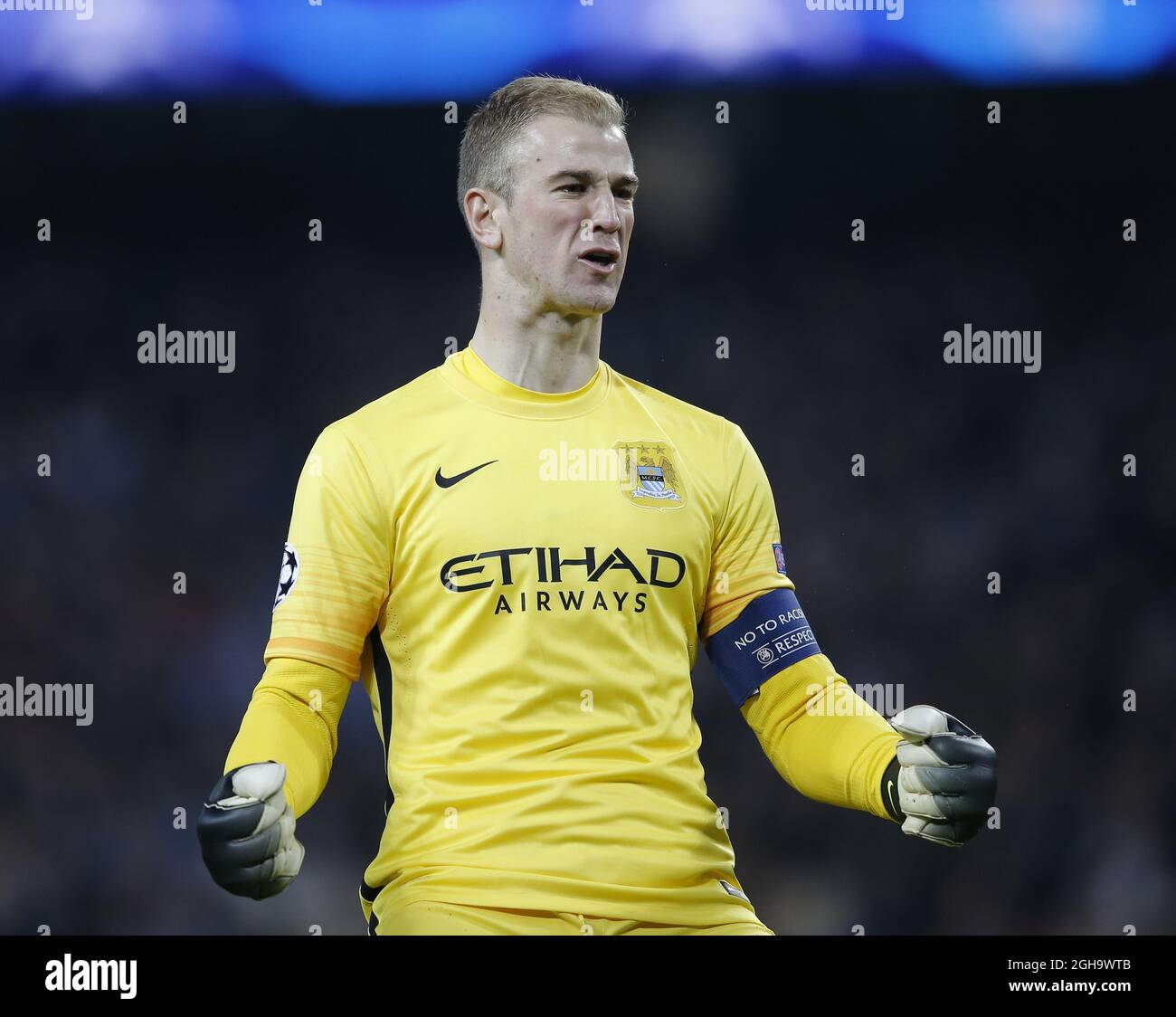Joe Hart of Manchester City celebrates during the UEFA Champions League ...