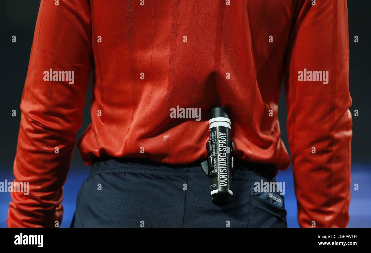 Vanishing spray attached to a fourth official during the UEFA Champions ...