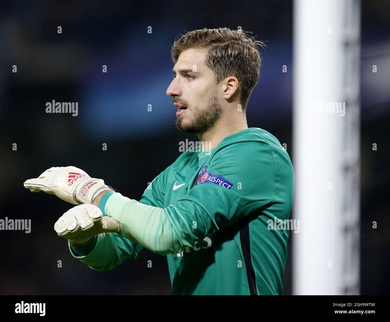 Kevin Trapp of PSG during the UEFA Champions League match at The Etihad ...