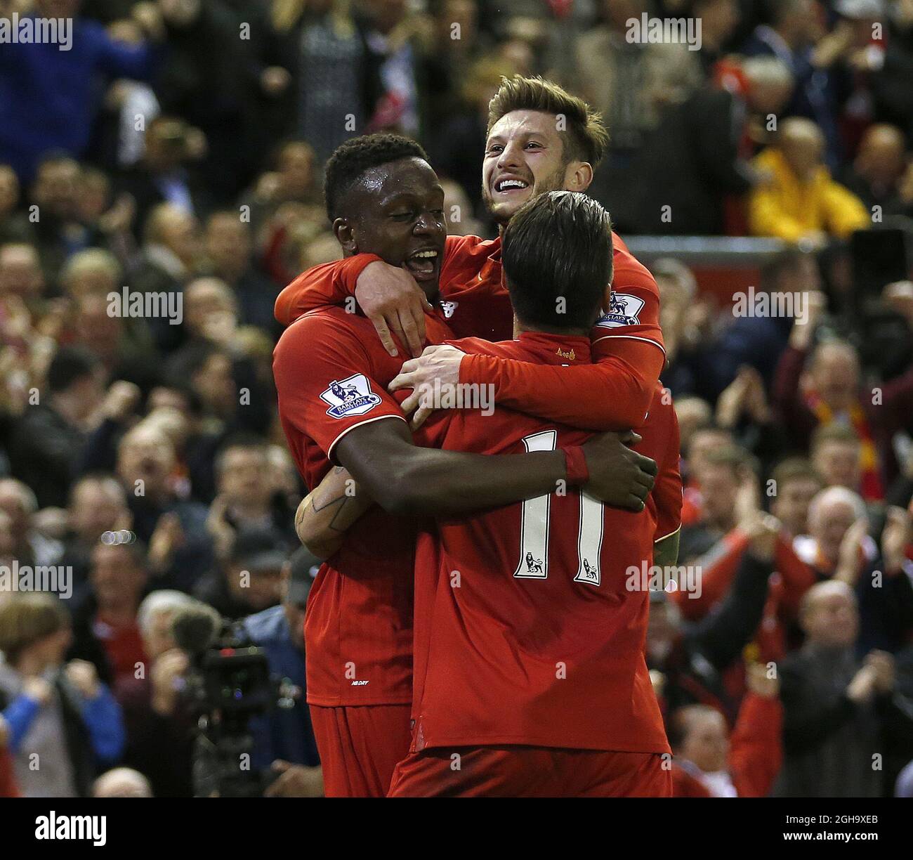 Divock Origi of Liverpool (l) celebrates scoring the first goal during ...