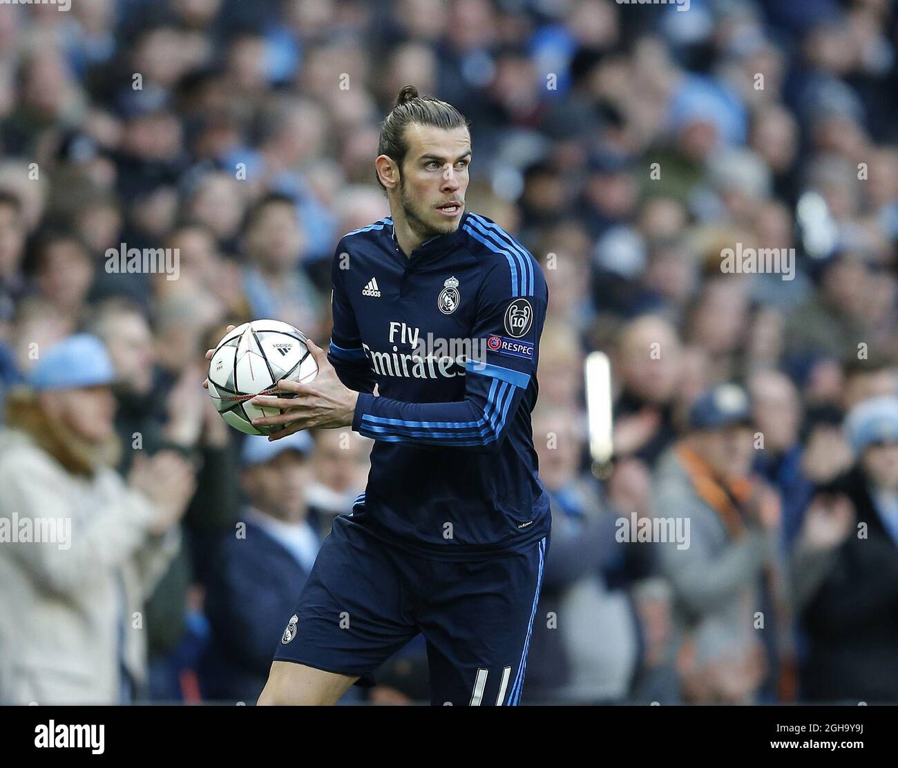 Gareth Bale of Real Madrid takes a throw in during the UEFA Champions ...