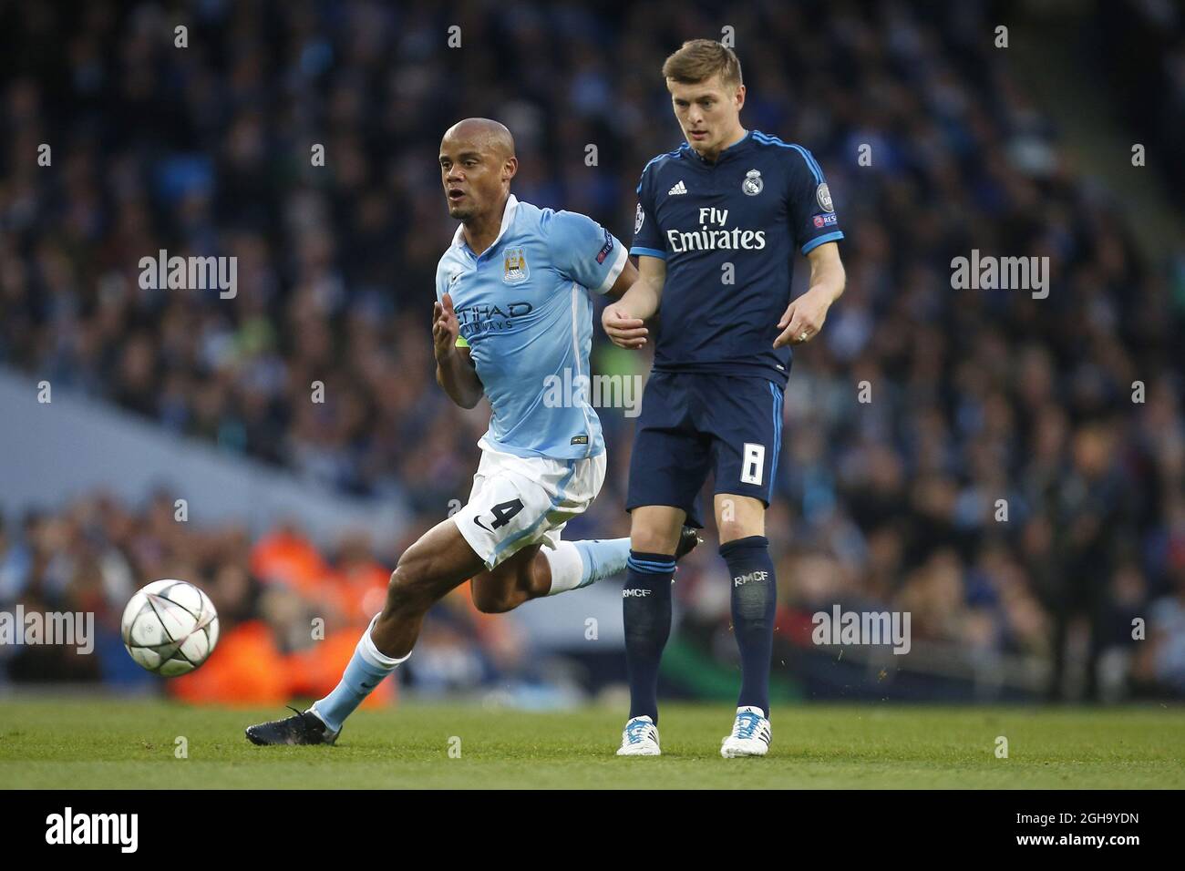 Vincent Kompany of Manchester City and Toni Kroos of Real Madrid during ...