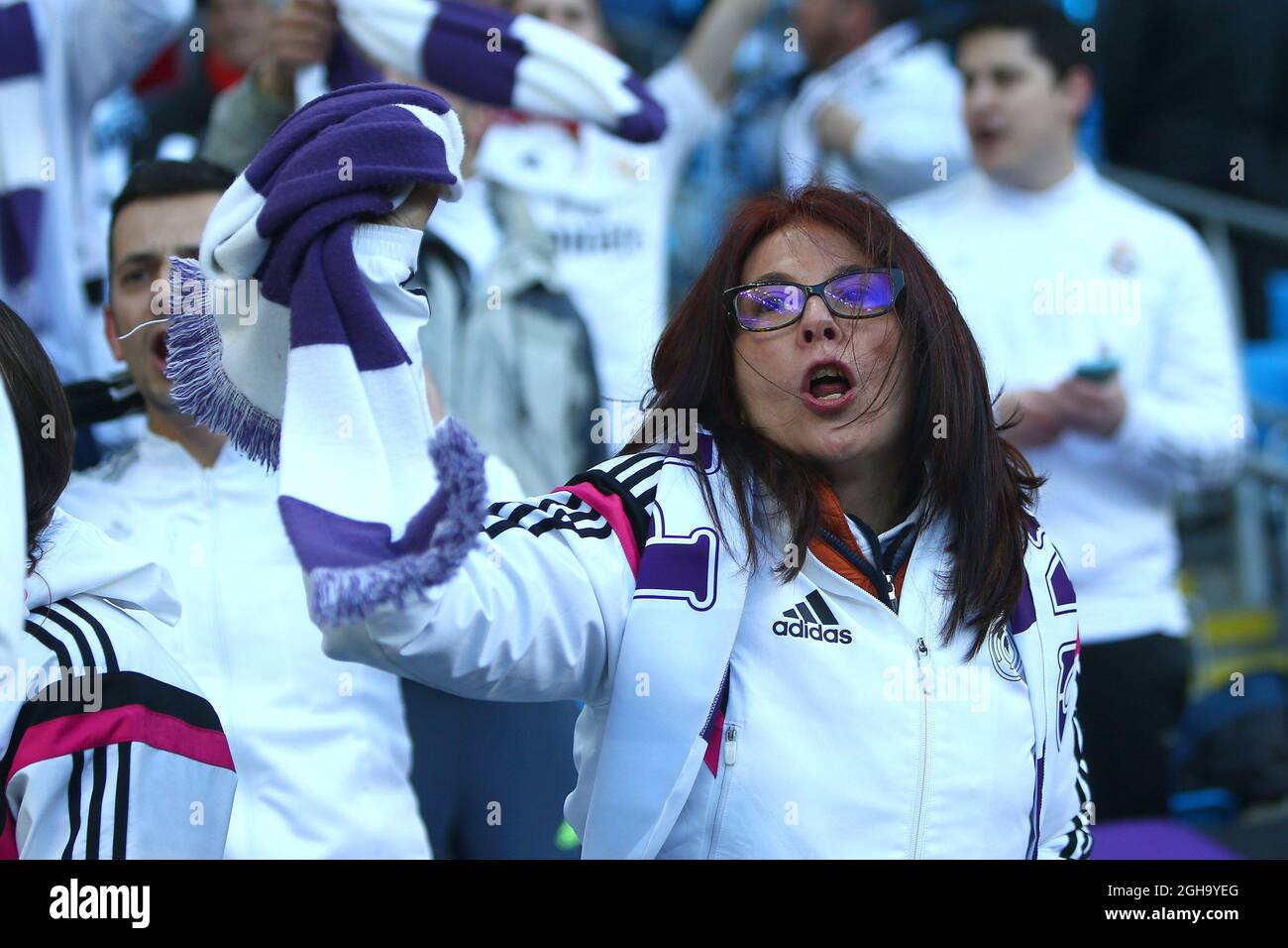 A female Real Madrid fan during the UEFA Champions League Semi Final ...
