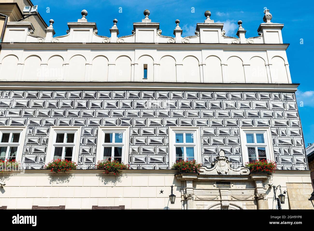 Facade of an old classic building decorated with rectangle shapes in ...