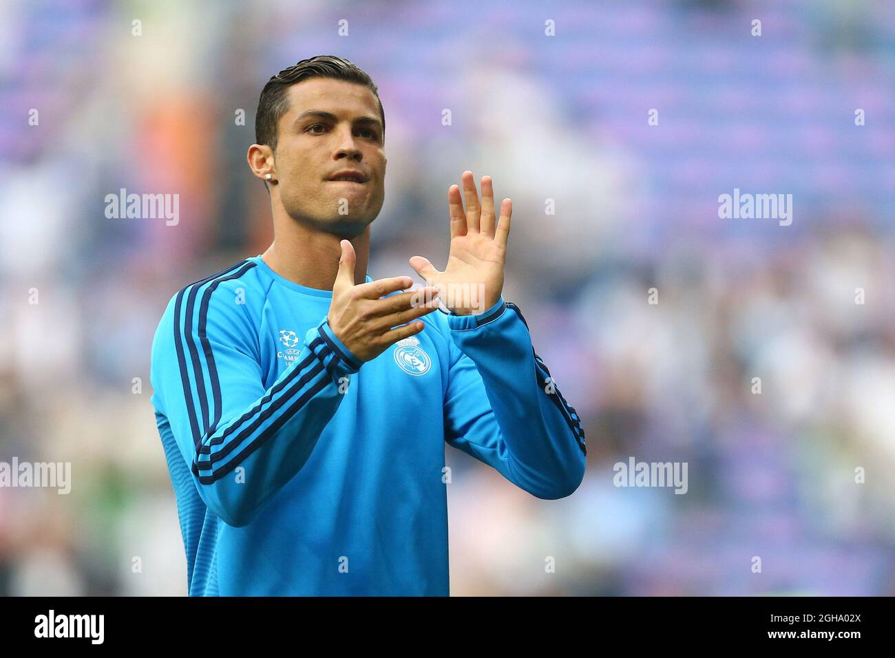 Cristiano Ronaldo of Real Madrid applauds the fans during the UEFA ...