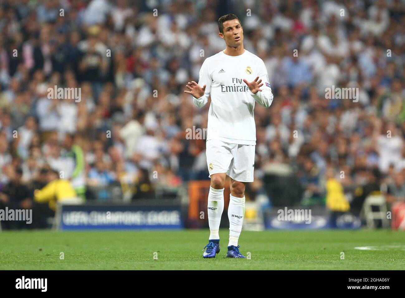 Cristiano Ronaldo of Real Madrid gestures during the UEFA Champions ...