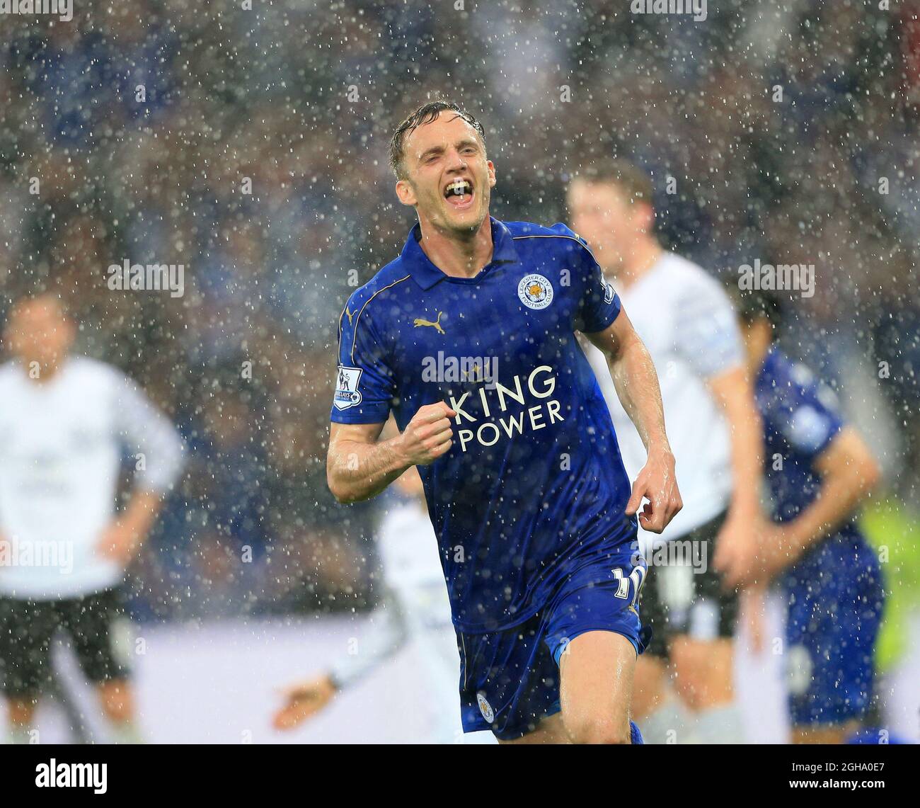 Leicester's Andy King celebrates scoring his sides second goal during ...