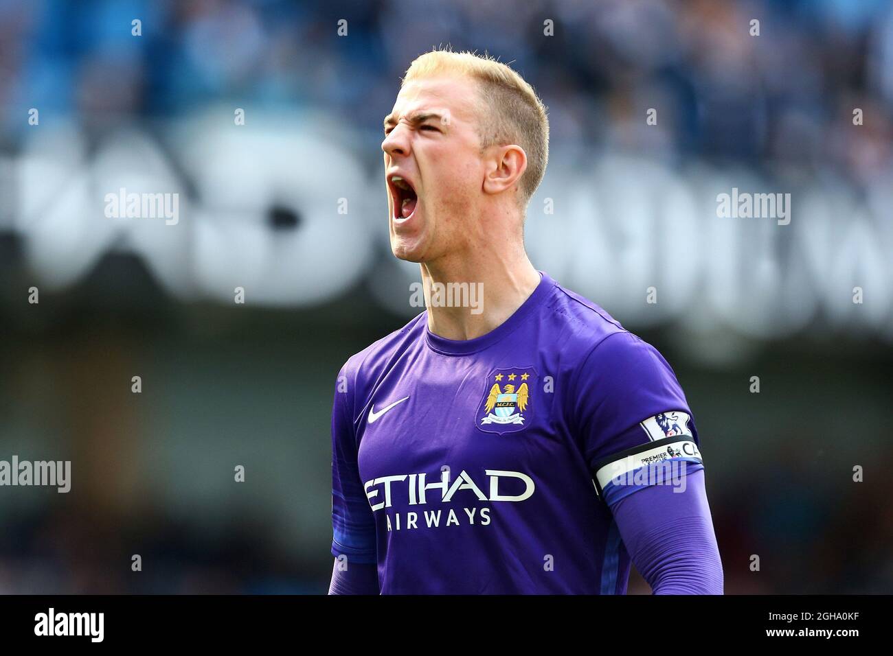 Joe Hart of Manchester City celebrates his sides second goal during the ...