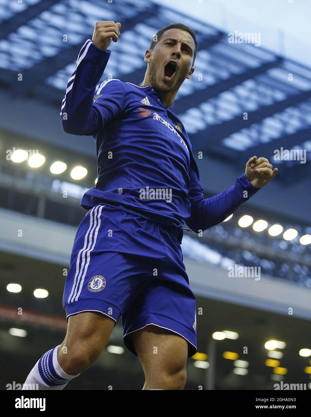 Eden Hazard of Chelsea celebrates scoring the first goal during the ...