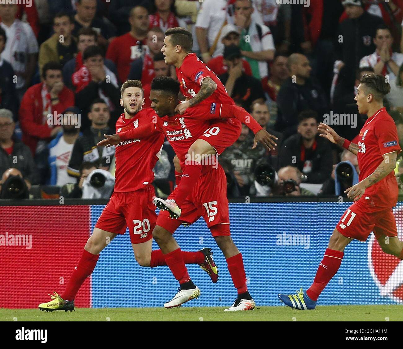 Daniel Sturridge of Liverpool celebrates scoring the first goal during ...