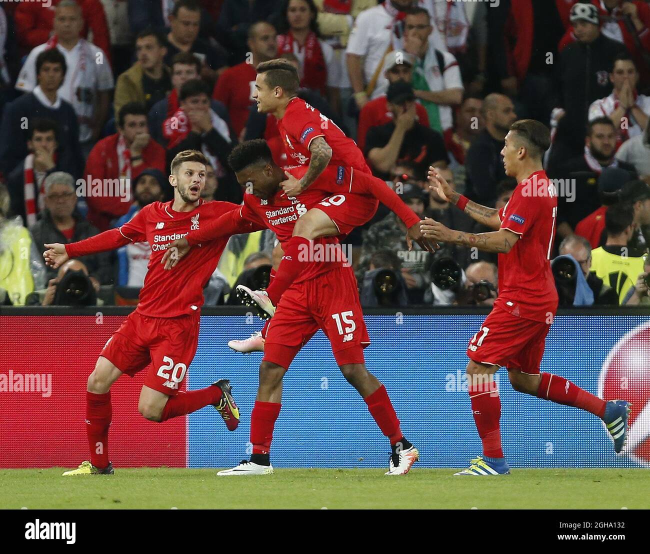 Daniel Sturridge of Liverpool celebrates scoring the first goal during ...