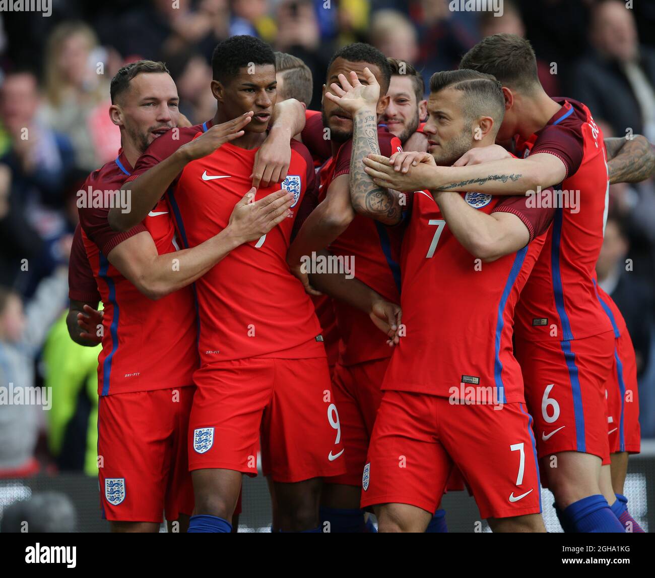 Marcus Rashford of England celebrates his first goal during the ...
