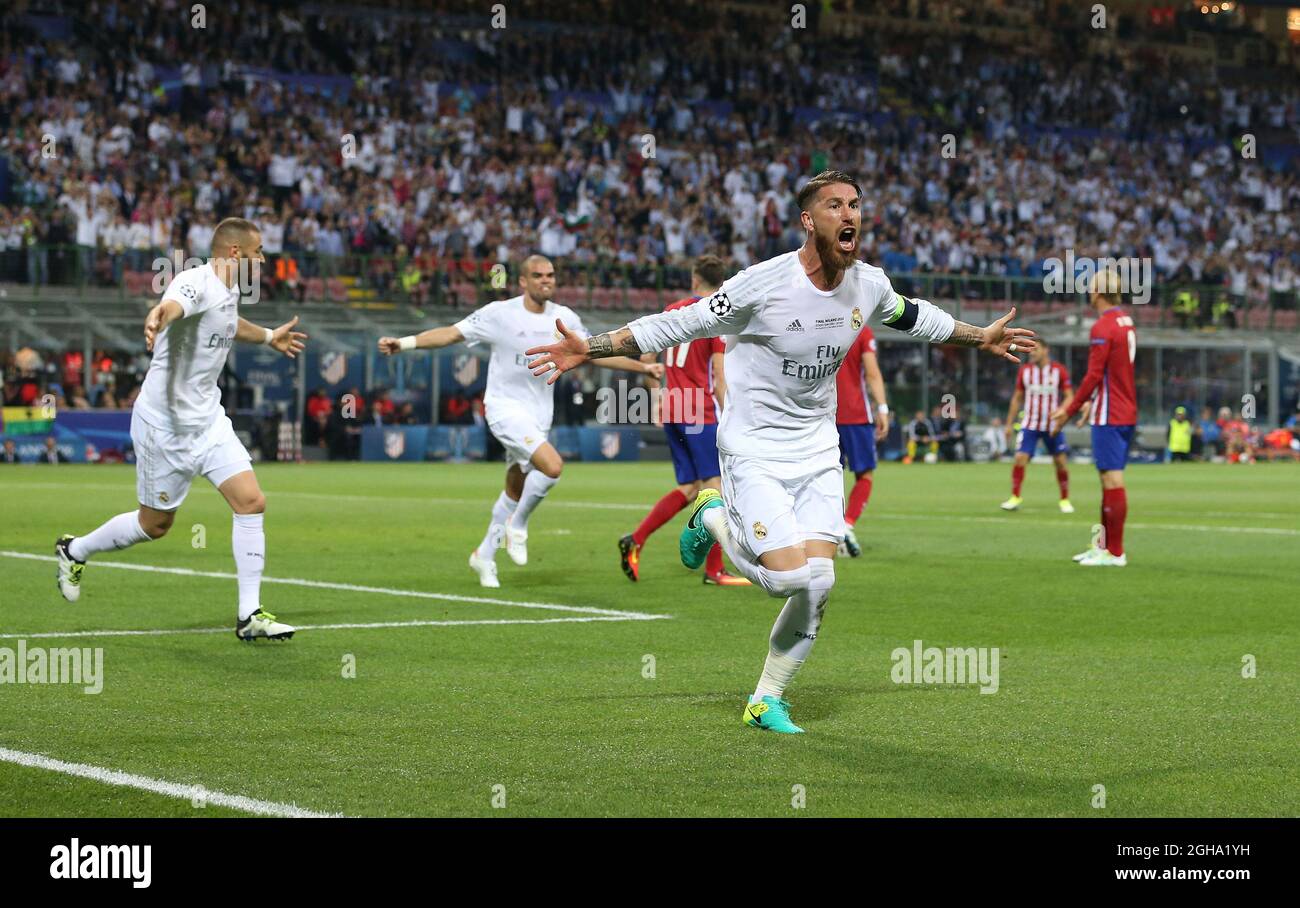 Sergio Ramos of Real Madrid celebrates scoring the first goal during ...