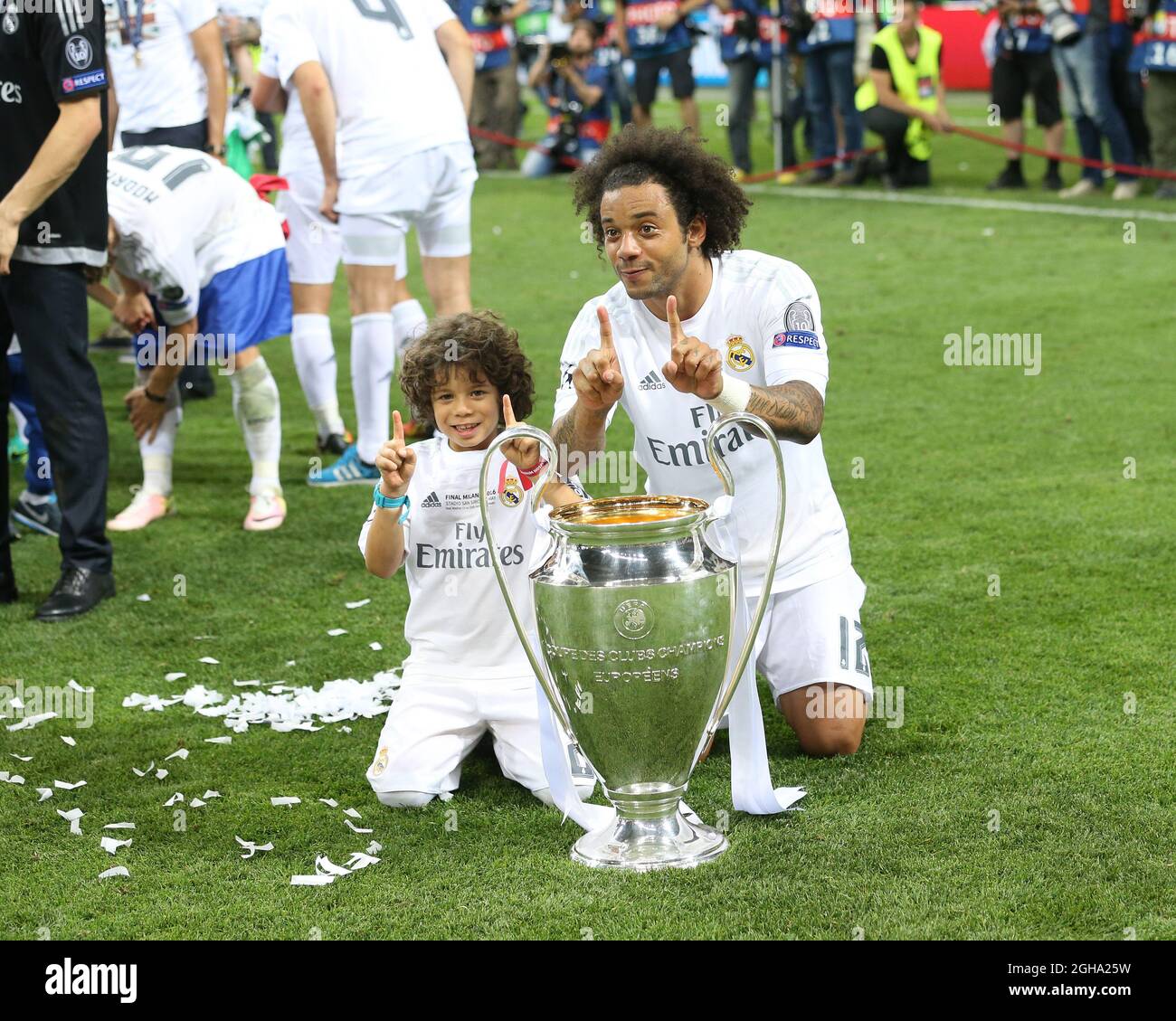 Real Madrid's Marcelo celebrates with the trophy during the UEFA ...