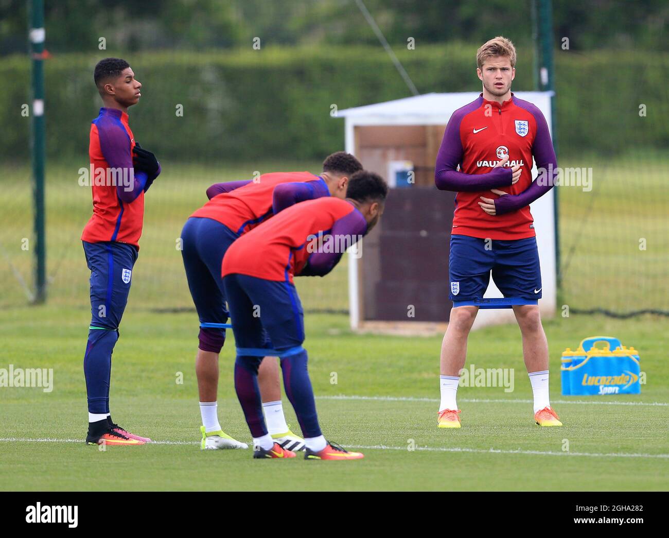 England's Eric Dier and Marcus Rashford in action during training at ...