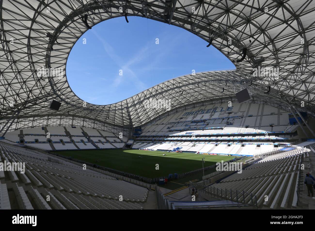 A general view during preparations at Stade Velodrome, Marseille ...
