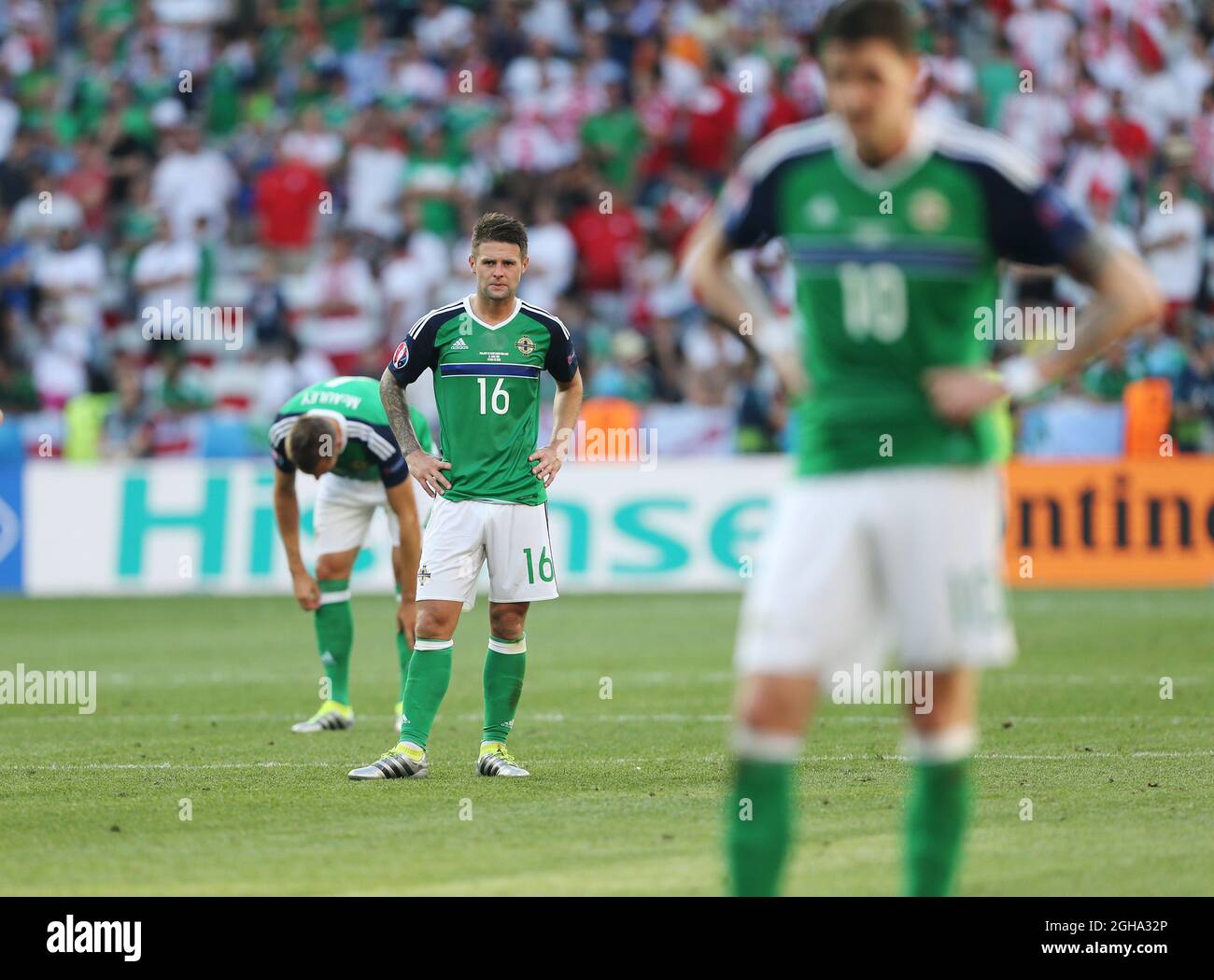 Northern Ireland's Oliver Norwood looks on dejected during the UEFA ...