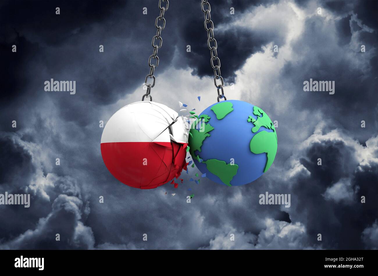 Poland flag ball smashing into planet earth. Global impact and disaster ...