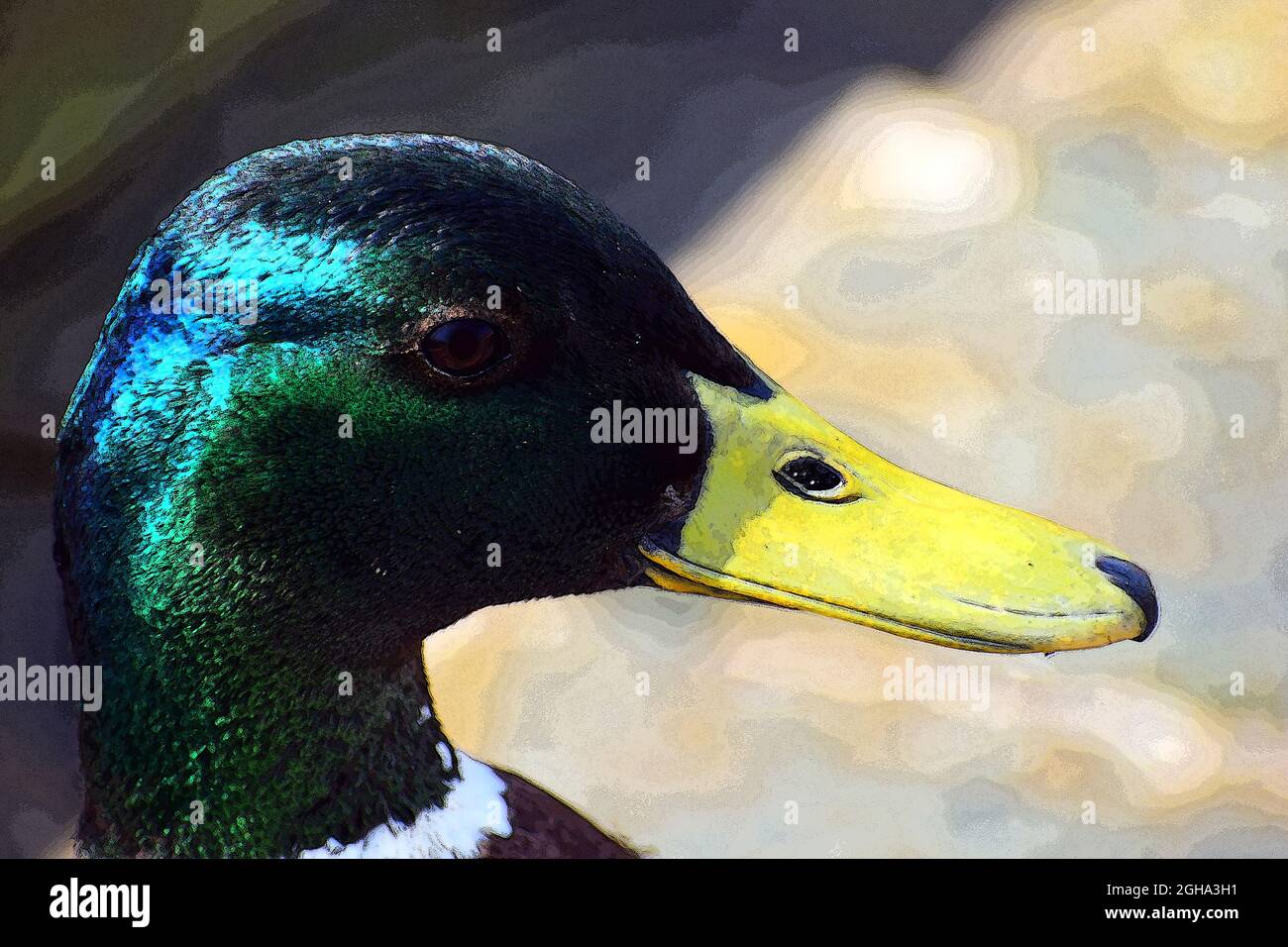 Digital art, multi-media illustration, close up, head and neck of a ...