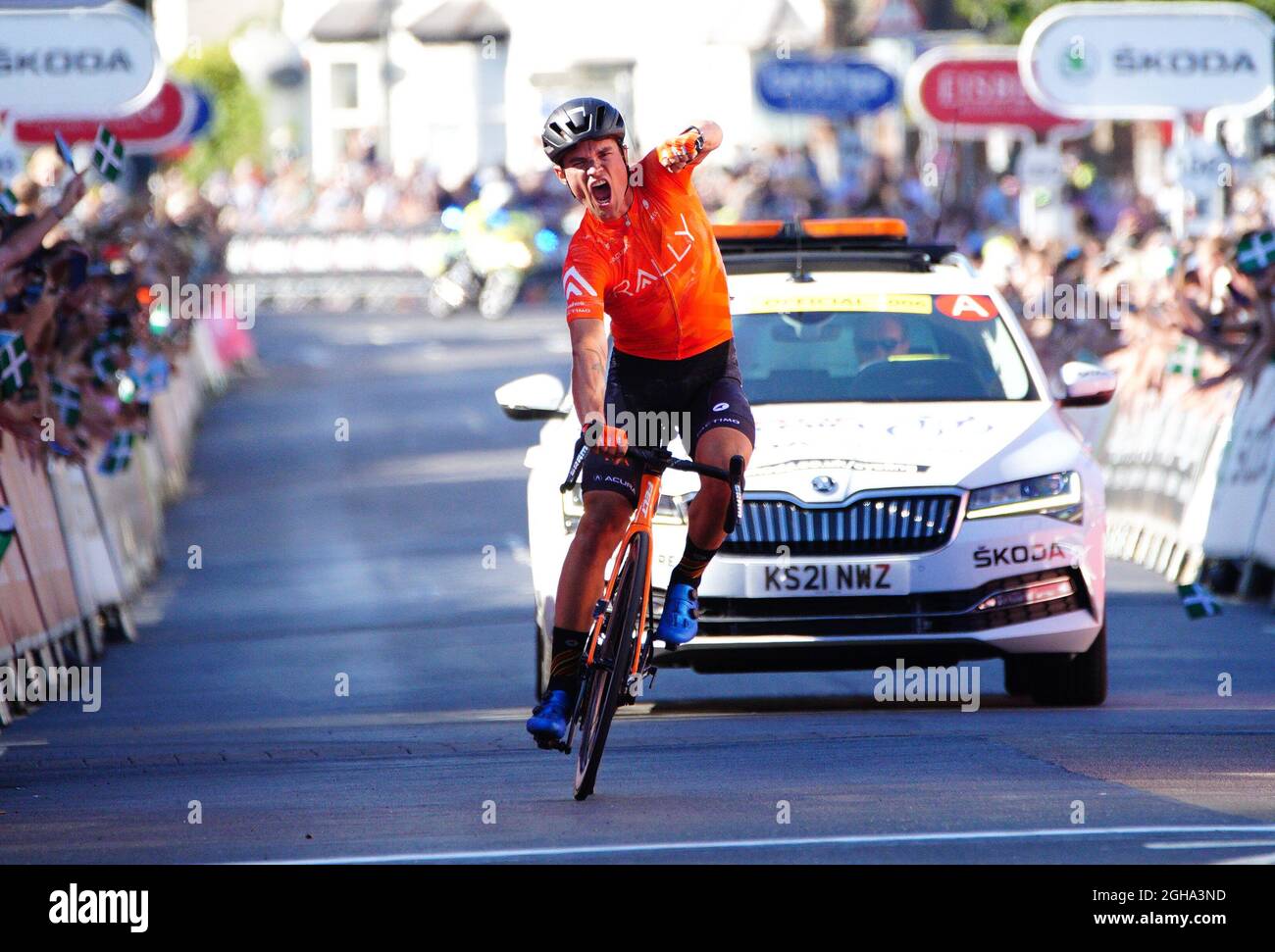 Robin Carpenter crosses the finish line to win stage two of the AJ Bell ...