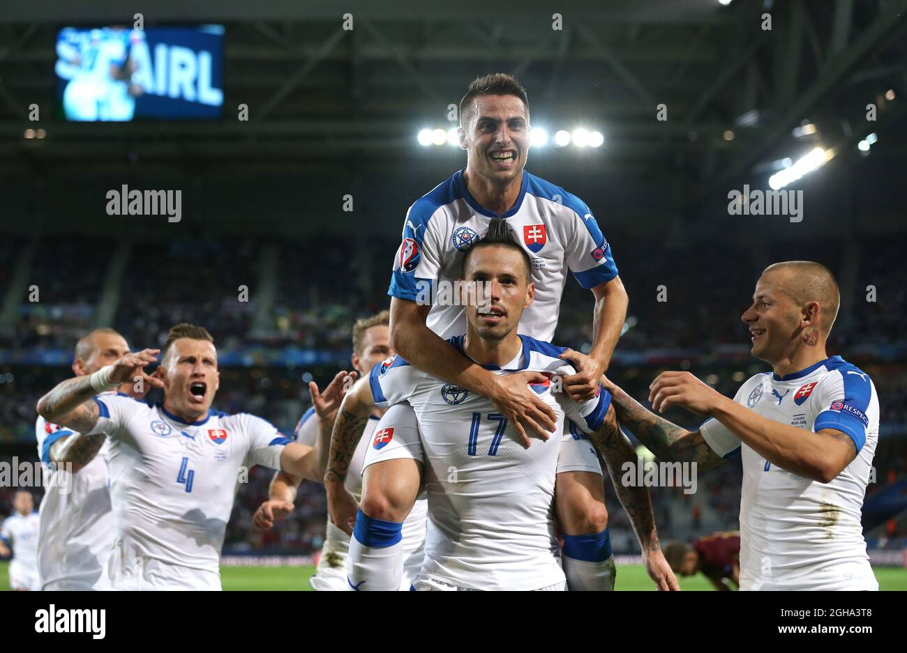 Marek Hamsik of Slovakia celebrates their second goal during the UEFA ...