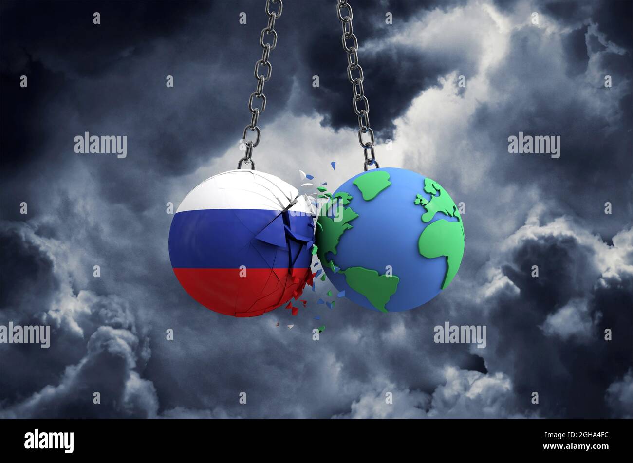 Russia flag ball smashing into planet earth. Global impact and disaster ...