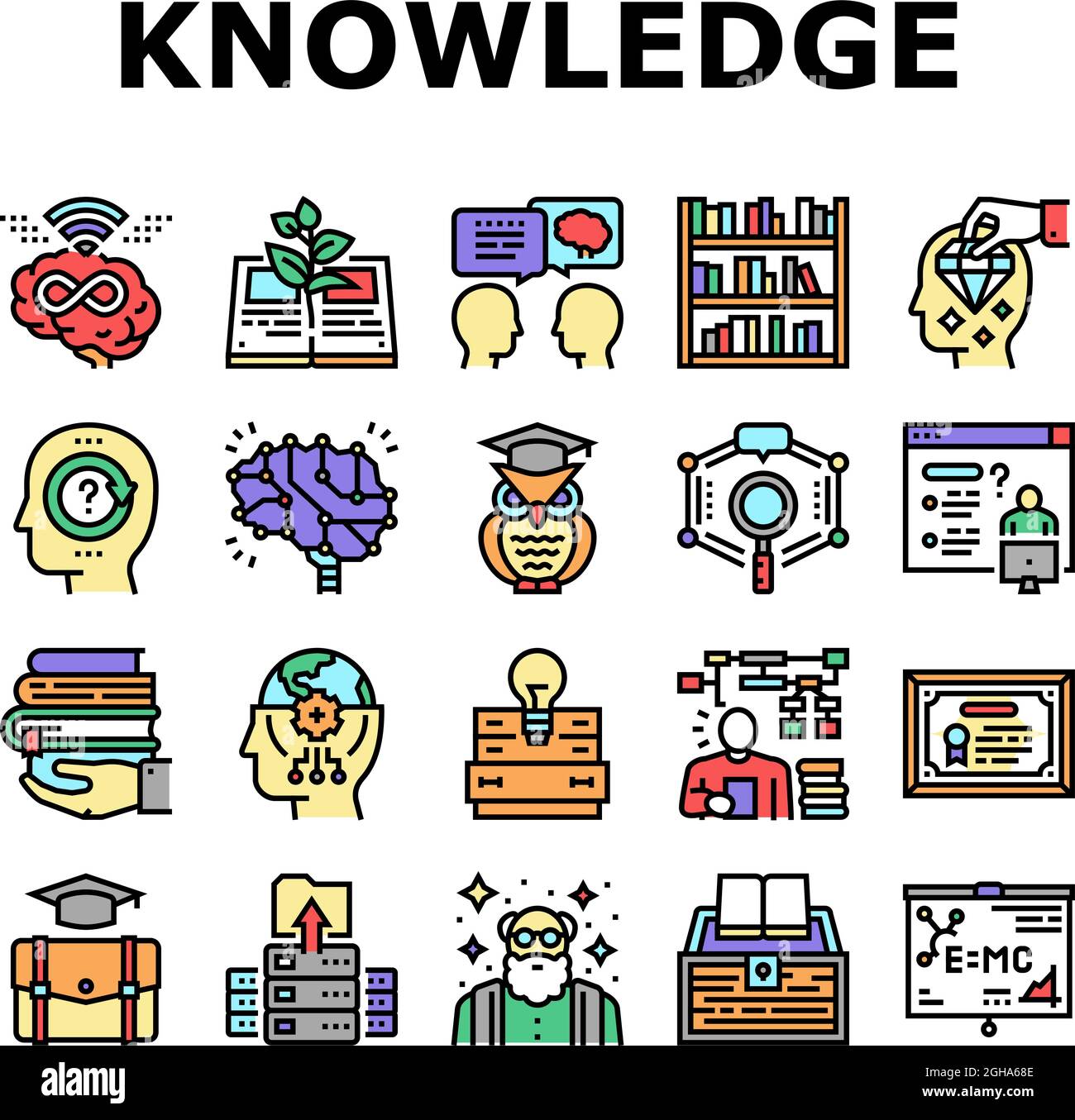 Knowledge And Mind Intelligence Icons Set Vector Stock Vector Image ...