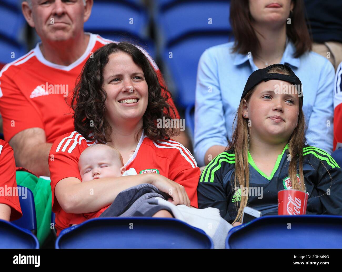 Welsh fan with her young baby during the UEFA European Championship ...